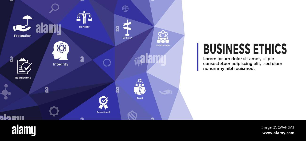 Business Ethics Web Banner with Icon Set showing Honesty, Integrity ...