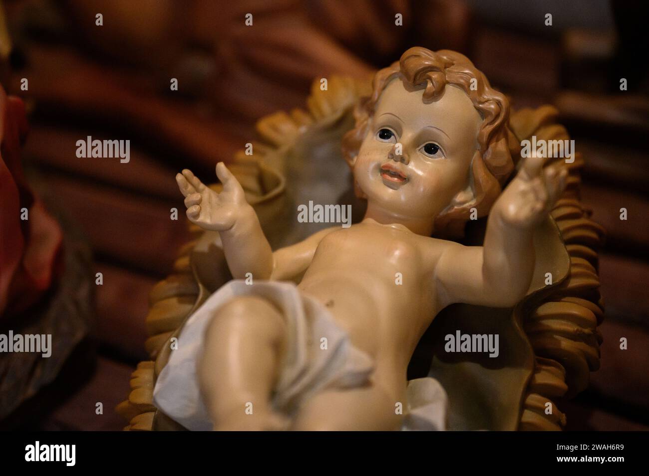 The Infant Jesus. A nativity scene in the St Martin's Cathedral ...