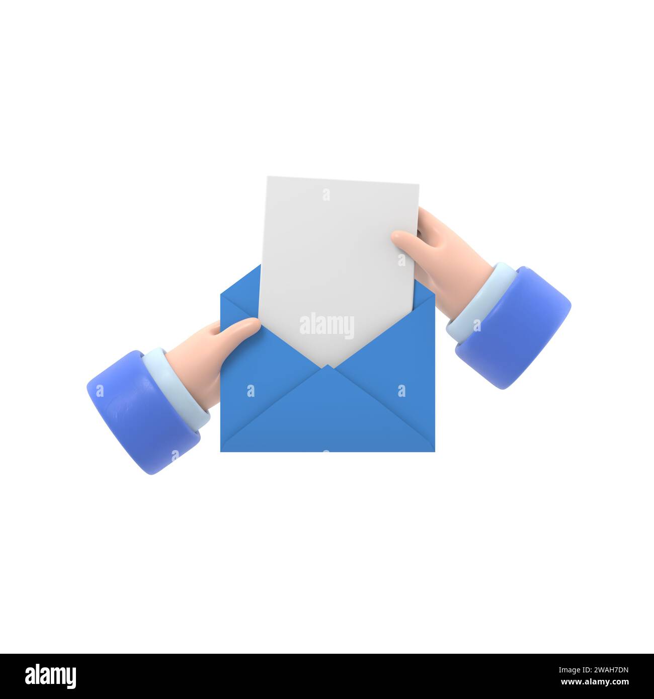 Cartoon Gesture Icon Mockup.hand pulls from envelope a sheet of empty ...