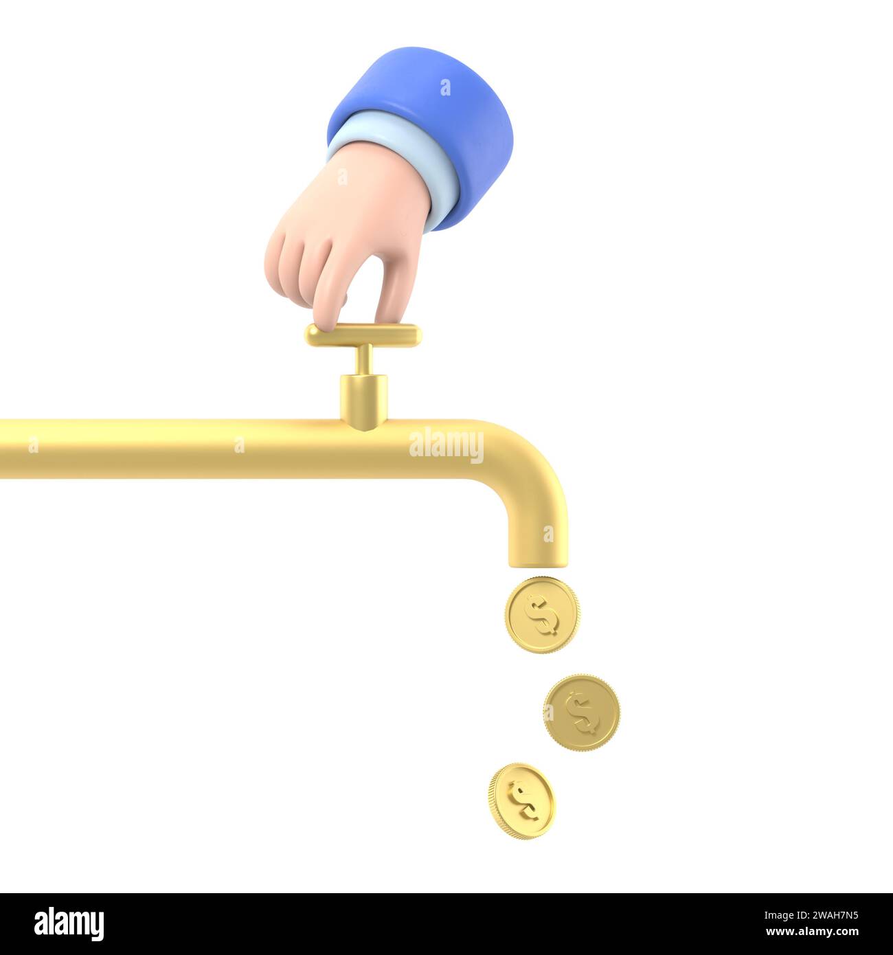 Money tap. 3d illustration flat design. Open a water tap,gold coins ...