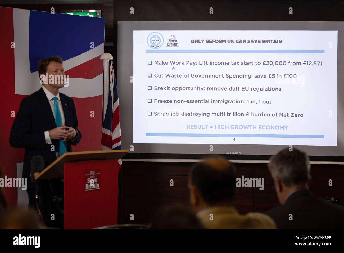 London, UK. 03rd Jan, 2024. Leader of Reform UK Richard Tice speaks ...