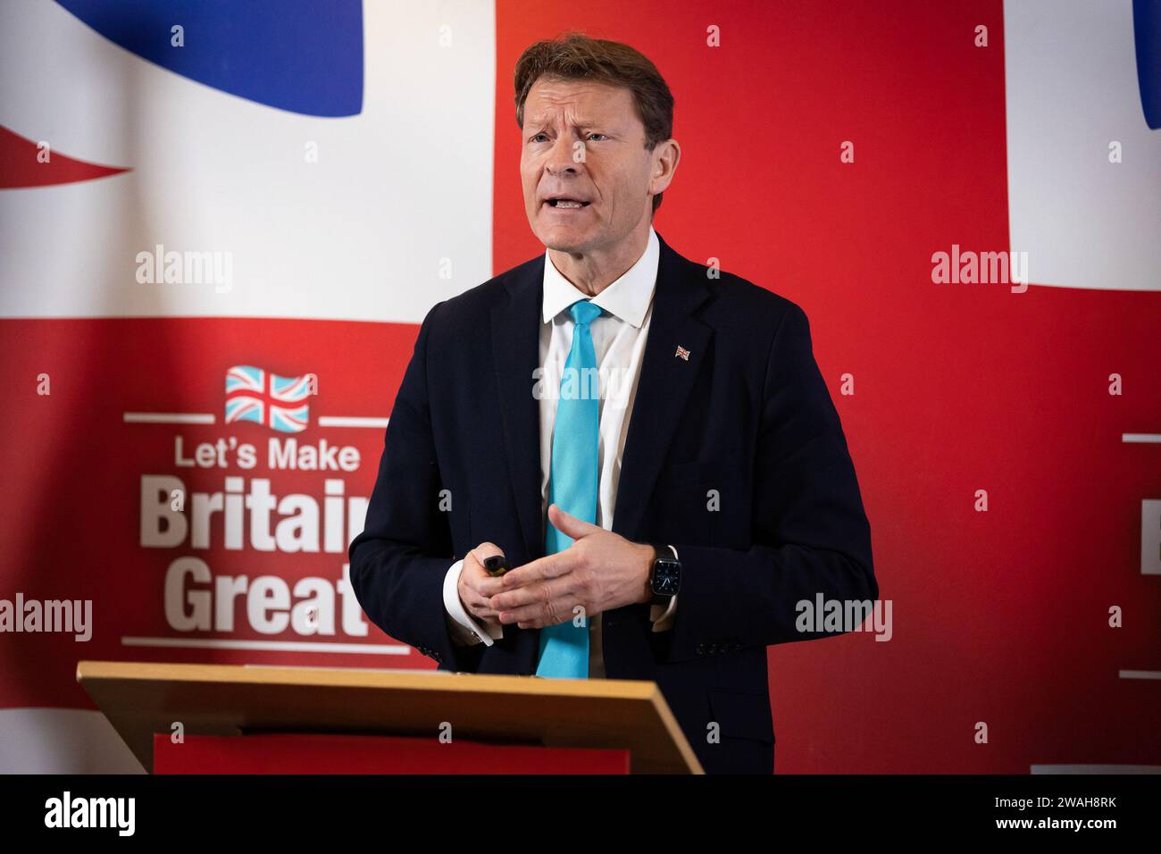 London, UK. 03rd Jan, 2024. Leader of Reform UK Richard Tice speaks ...