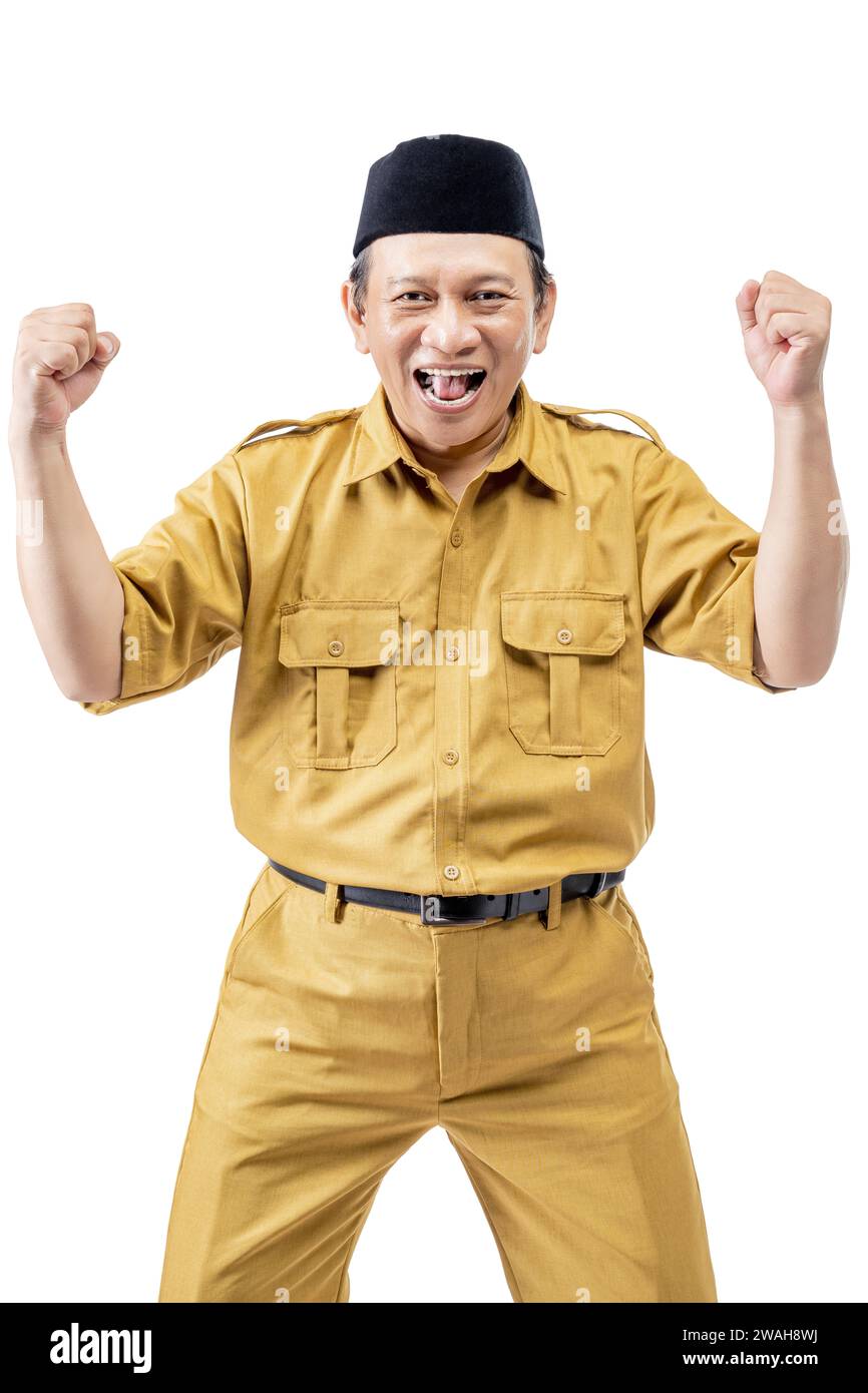 Civil servant man standing with hand gesture isolated over a white ...