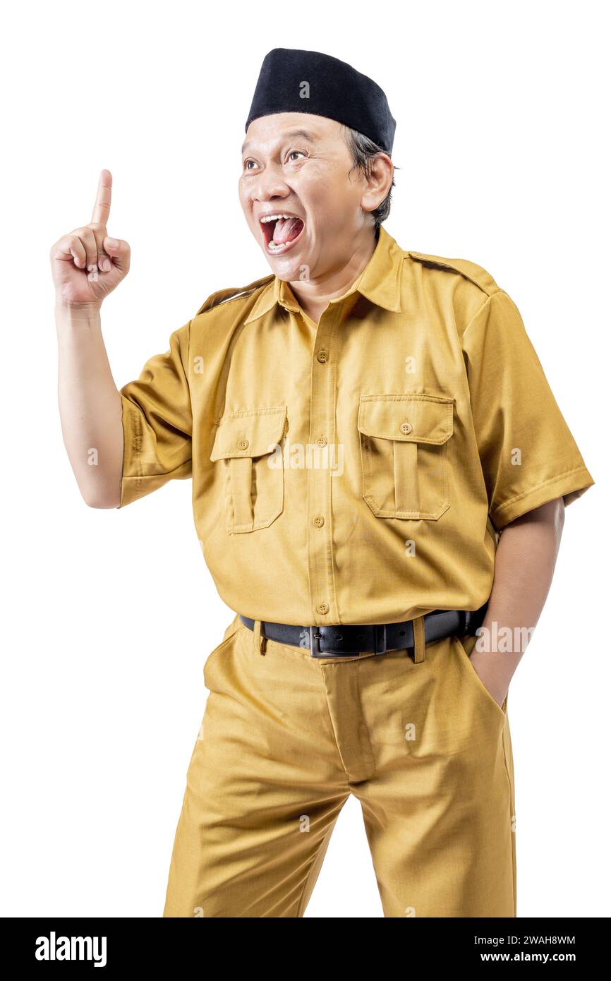 Civil servant man standing with hand gesture isolated over a white ...
