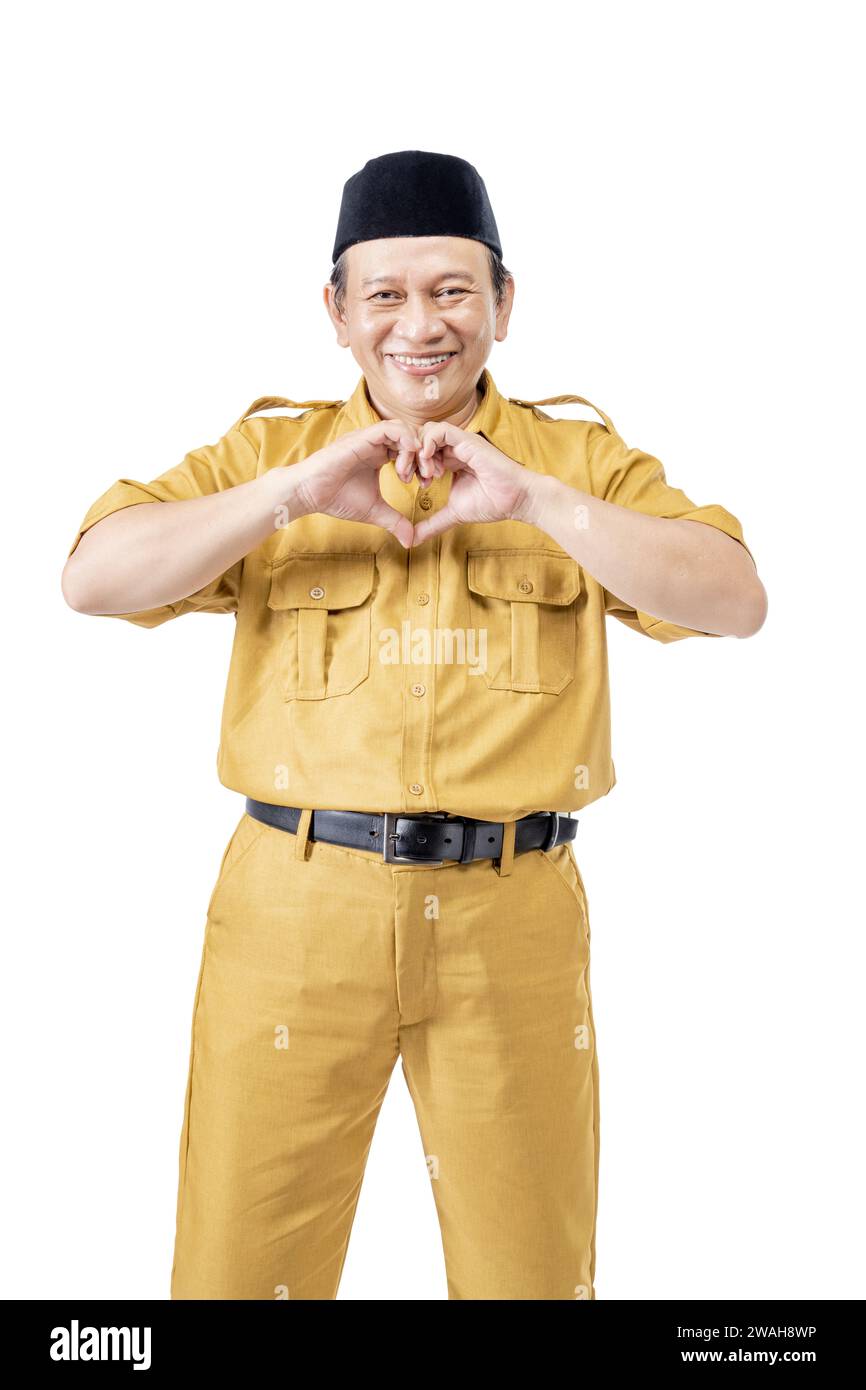 Civil servant man standing with hand gesture isolated over a white ...