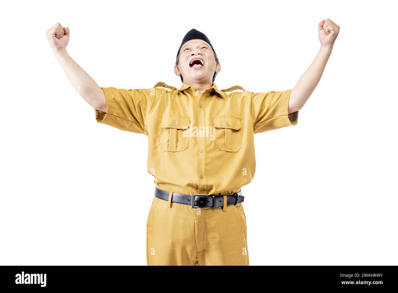 Civil servant man standing with hand gesture isolated over a white ...