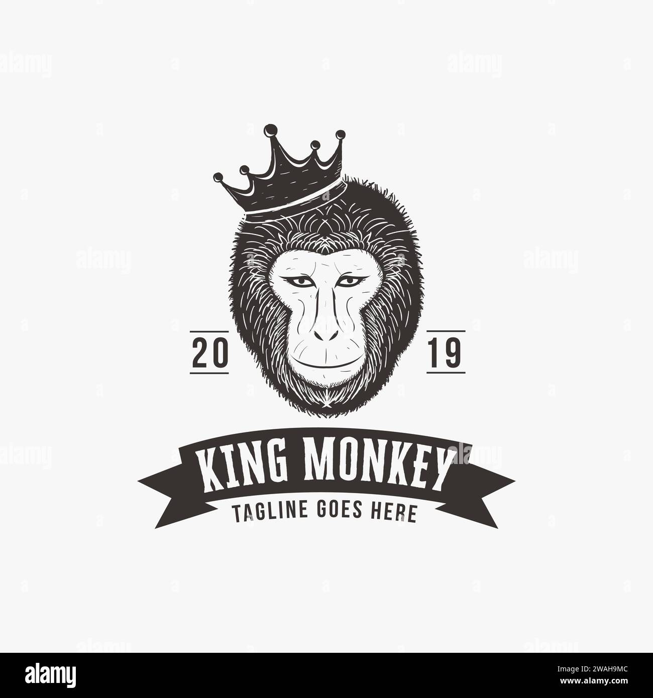 Vintage Hipster King monkey logo vector template, with hand drawn style ...
