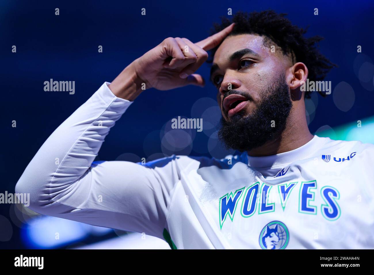 Minnesota Timberwolves center Karl-Anthony Towns (32) looks on before ...