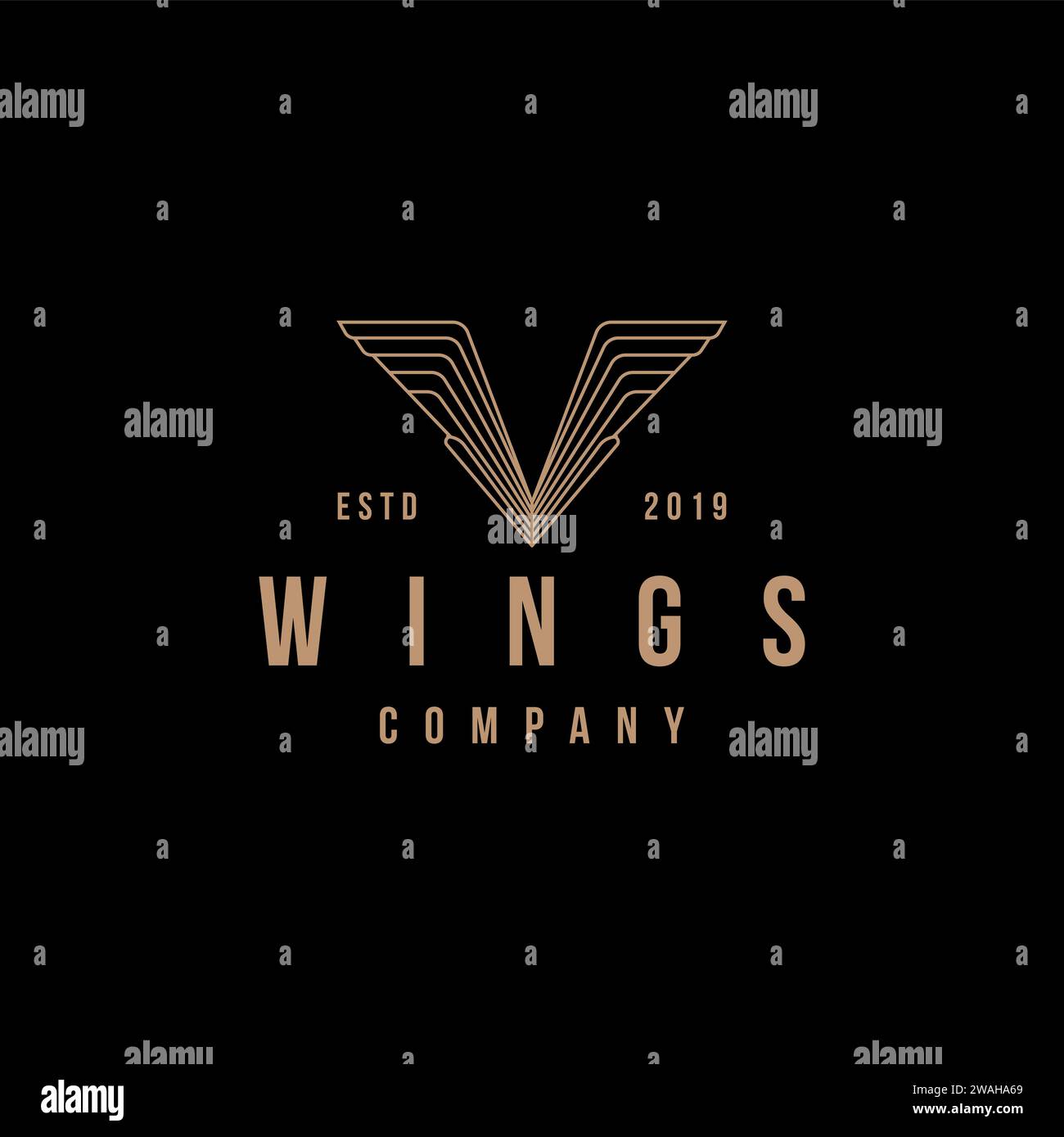 Vintage Letter V wing logo vector icon template on black background ...