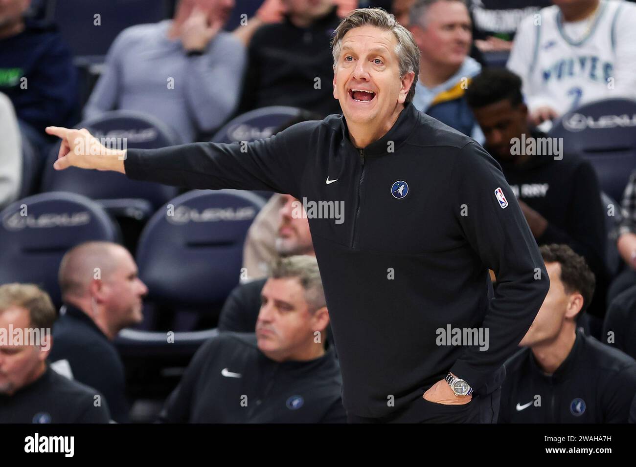 Minnesota Timberwolves head coach Chris Finch reacts during the second ...