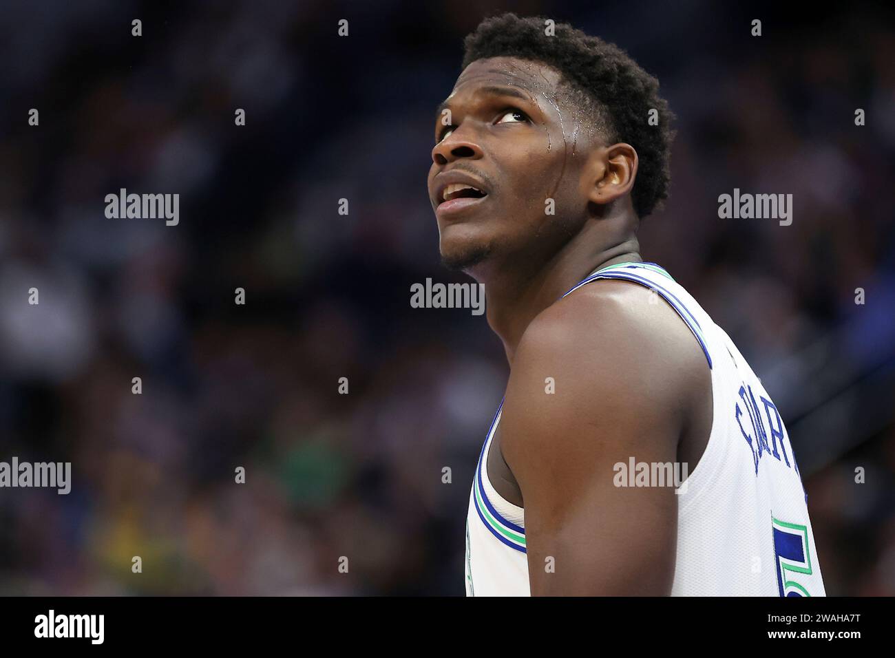 Minnesota Timberwolves guard Anthony Edwards (5) looks on during the ...