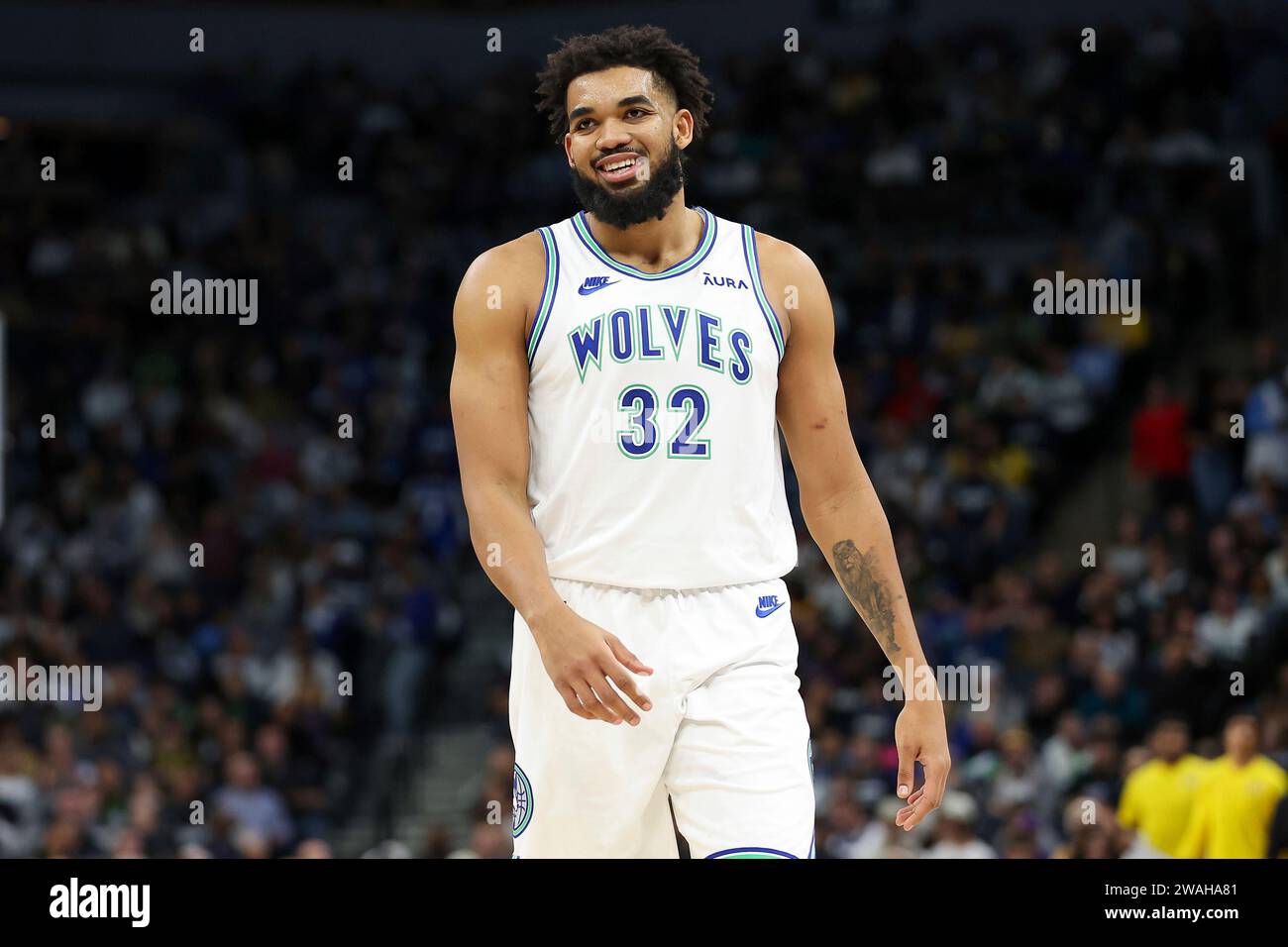 Minnesota Timberwolves center Karl-Anthony Towns (32) looks on during ...
