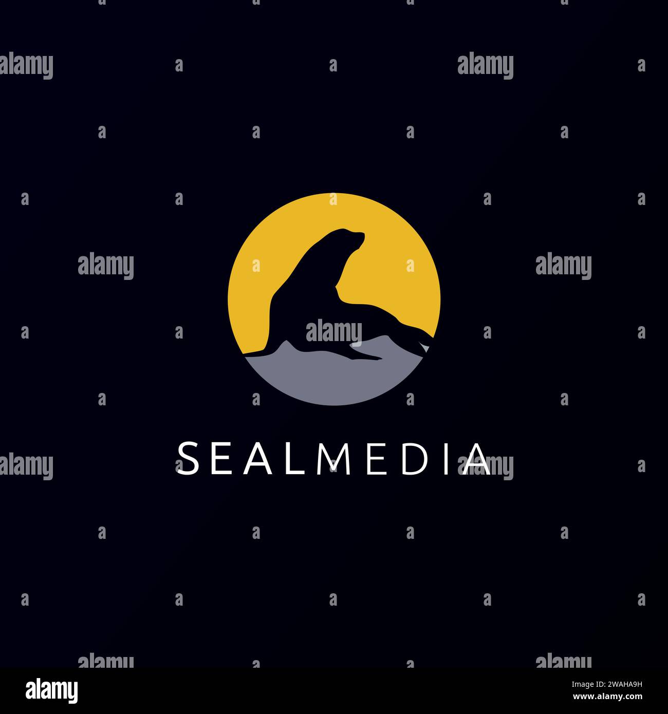 Moon and fur seal logo icon vector template on black background Stock ...