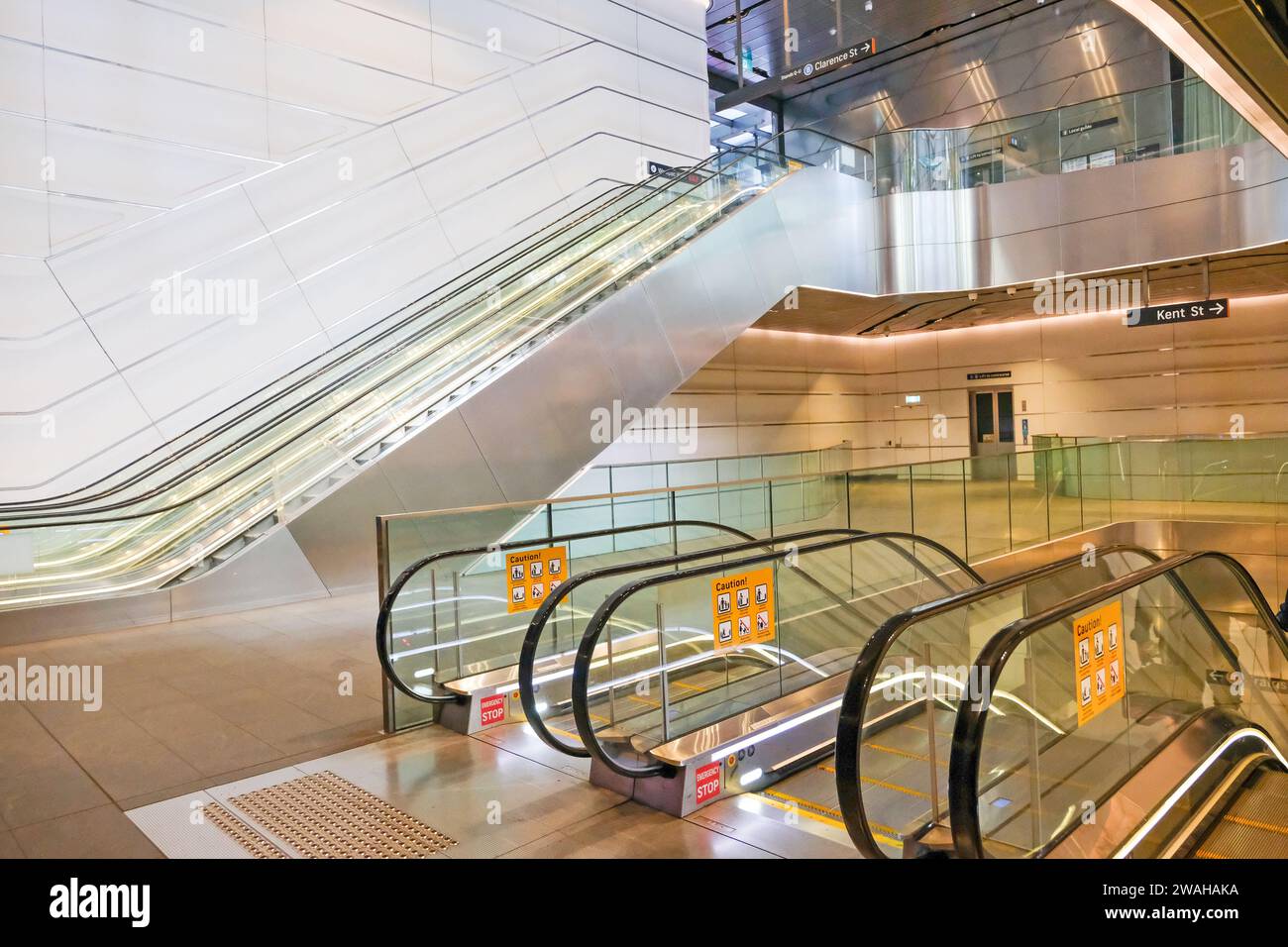 Escalators in Wynyard train station, Sydney, NSW, Australia Stock Photo ...