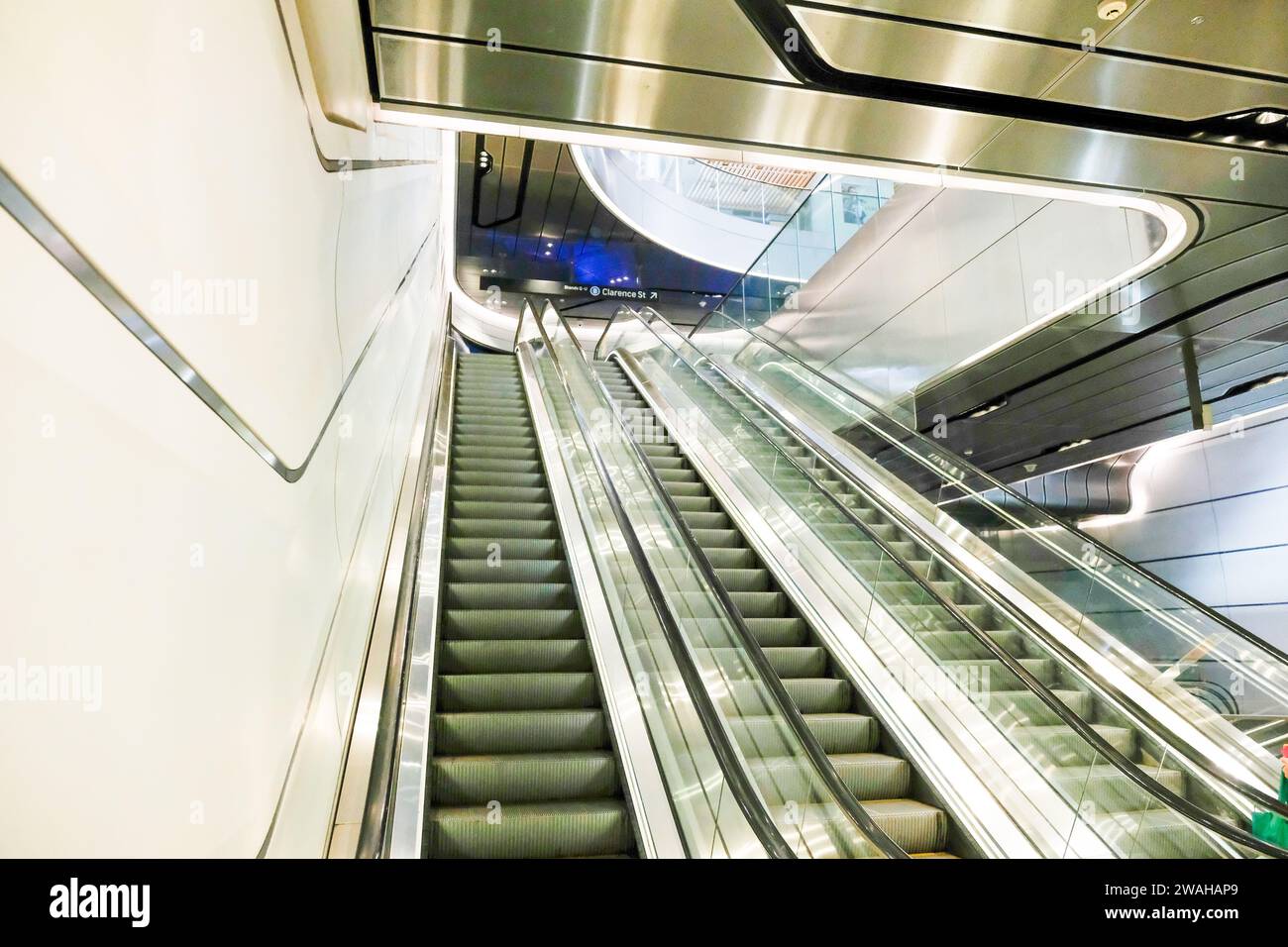 Escalators in Wynyard train station, Sydney, NSW, Australia Stock Photo ...