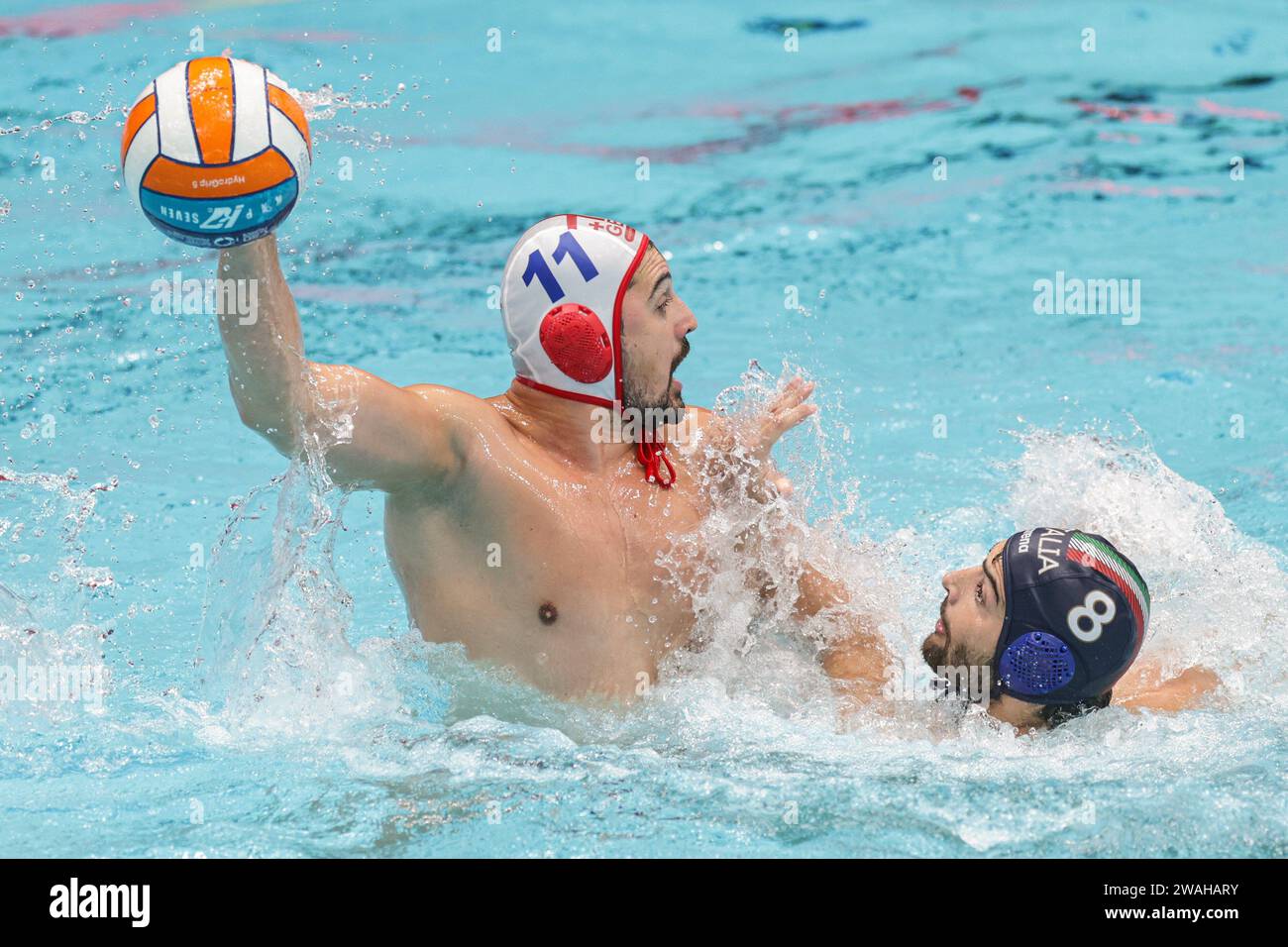 (240105) -- ZAGREB, Jan. 5, 2024 (Xinhua) -- Dusan Vasic (L) of Georgia ...