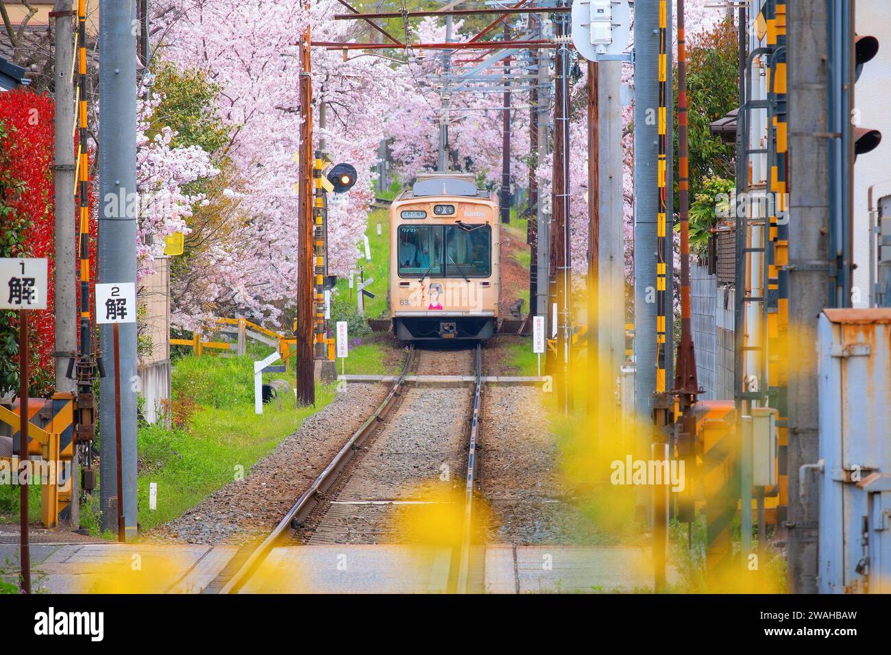 Kyoto, Japan - March 31 2023: Keifuku Tram is operated by Keifuku ...