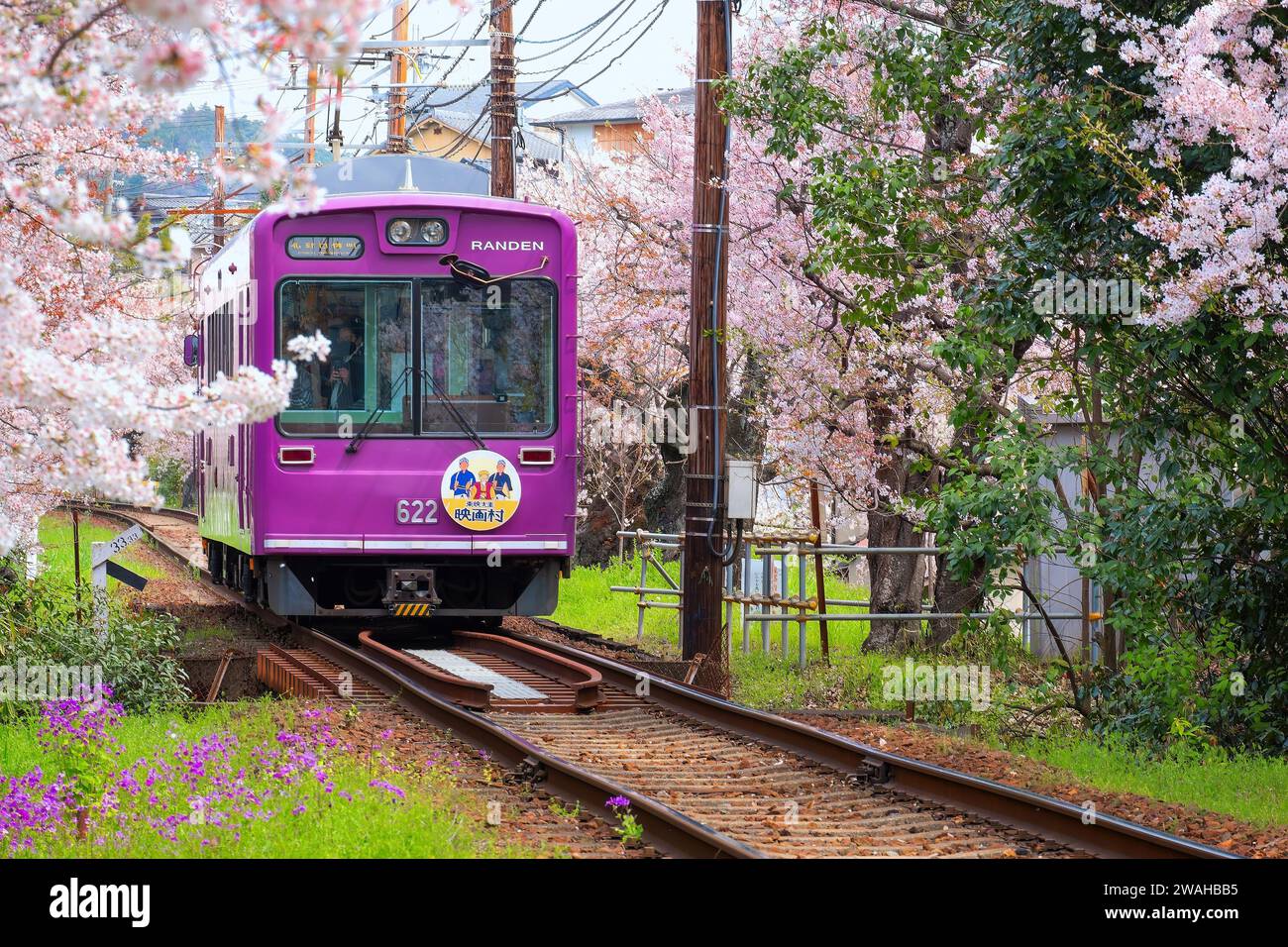 Kyoto, Japan - March 31 2023: Keifuku Tram is operated by Keifuku ...