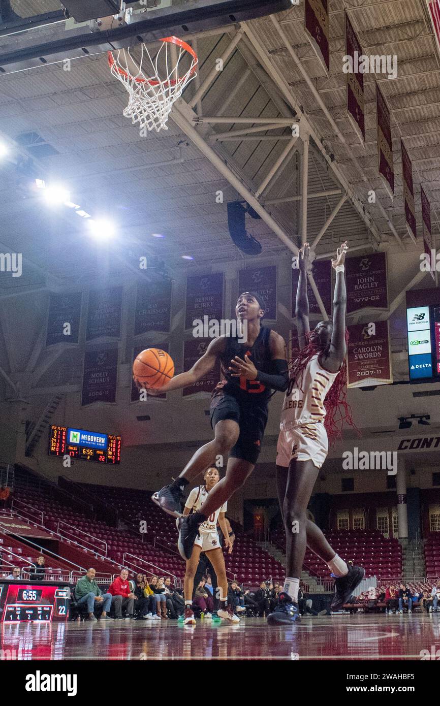 CHESTNUT HILL, MA - JANUARY 04: Miami Hurricanes guard Lashae Dwyer (13 ...