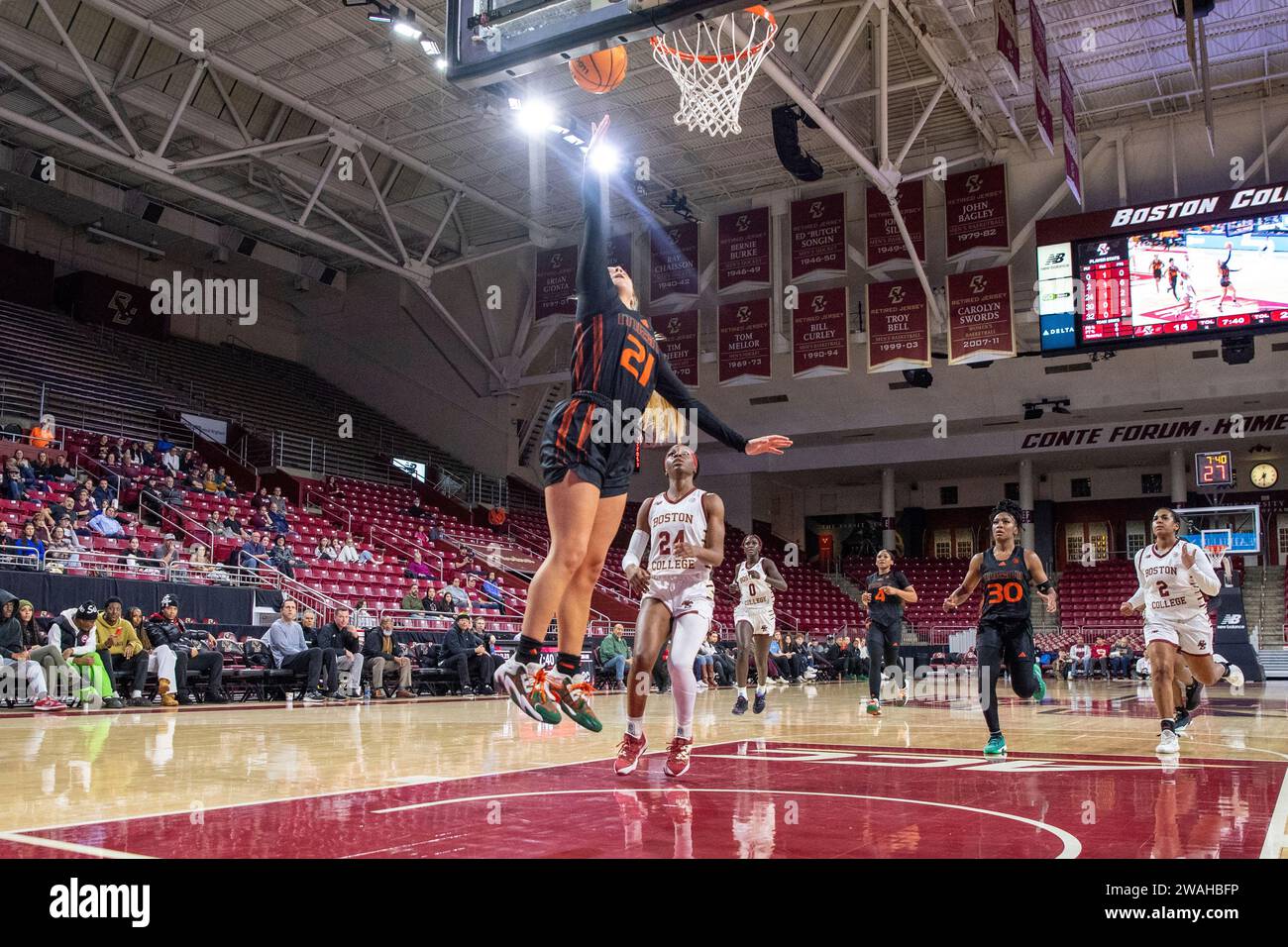 CHESTNUT HILL, MA - JANUARY 04: Miami Hurricanes guard Ally Stedman (21 ...