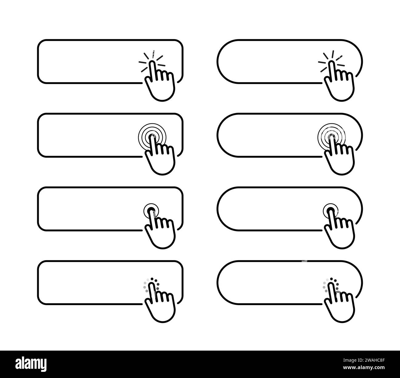 Set of Black and White Clicking Hand Icons for Web Buttons - Vector Illustration Stock Vector ...