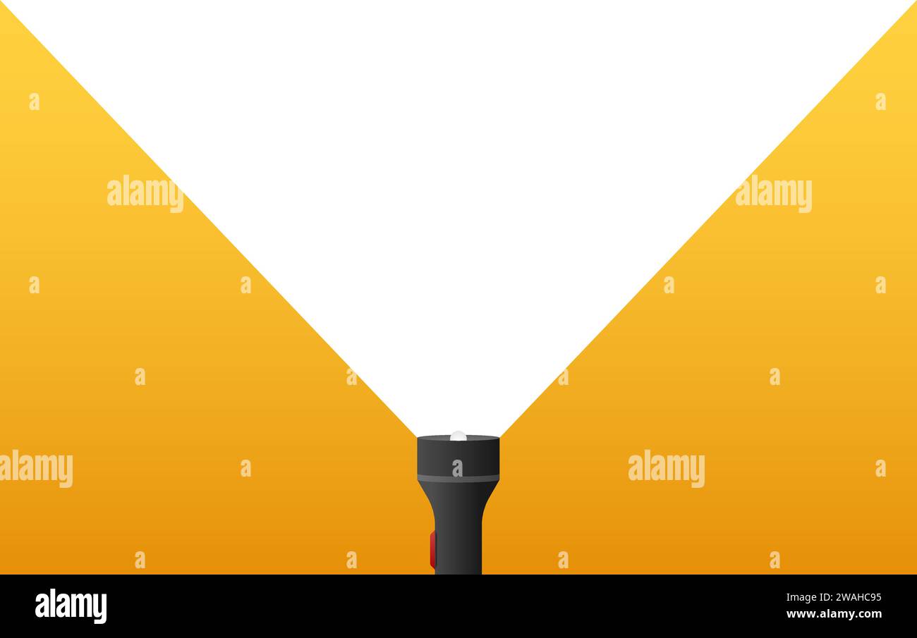 Minimalist Vector Illustration of a Flashlight with Bright Light Beam ...