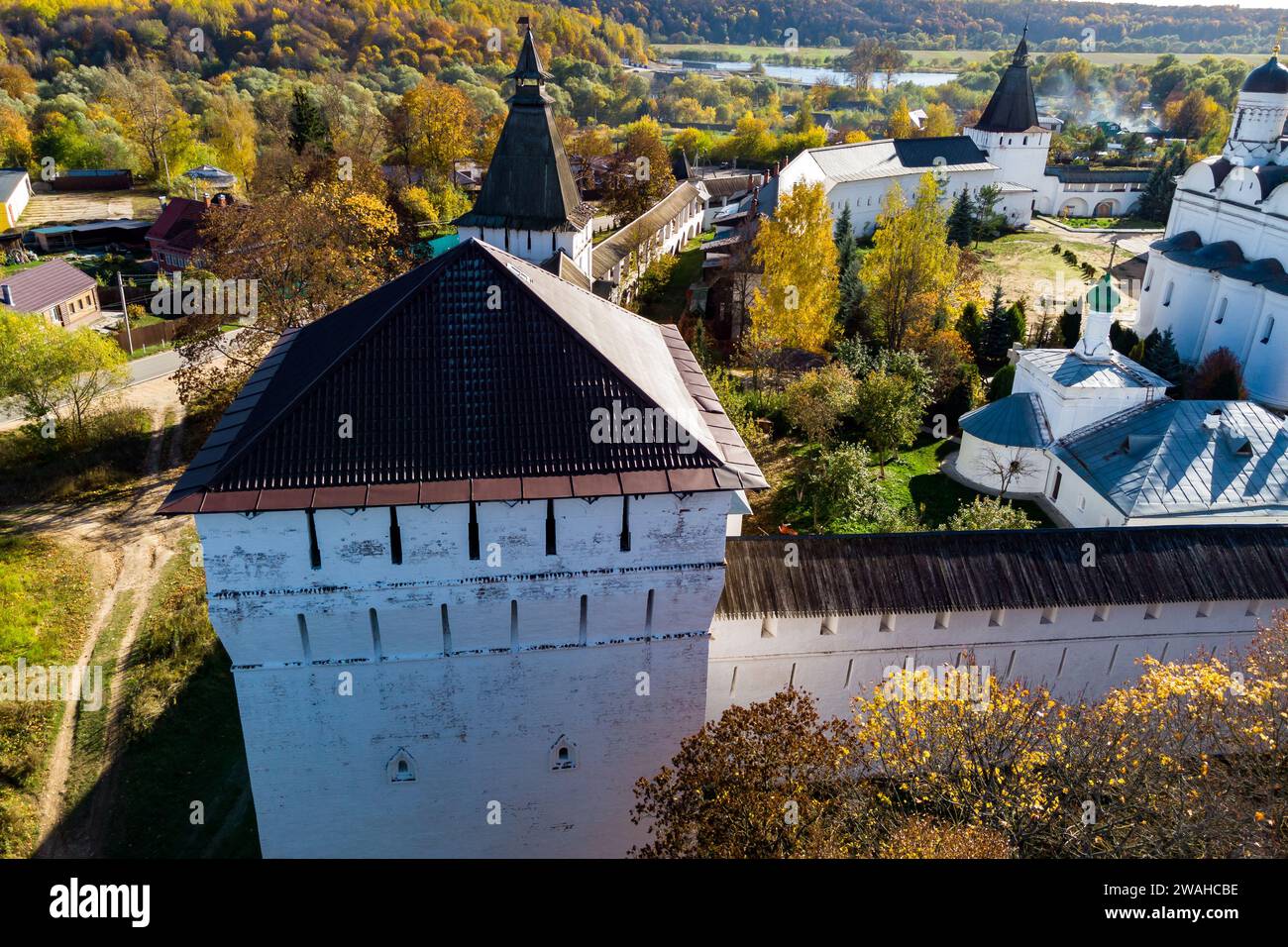 Paphnutius-Borovsky Orthodox monastery. Aerial view of one of the ...
