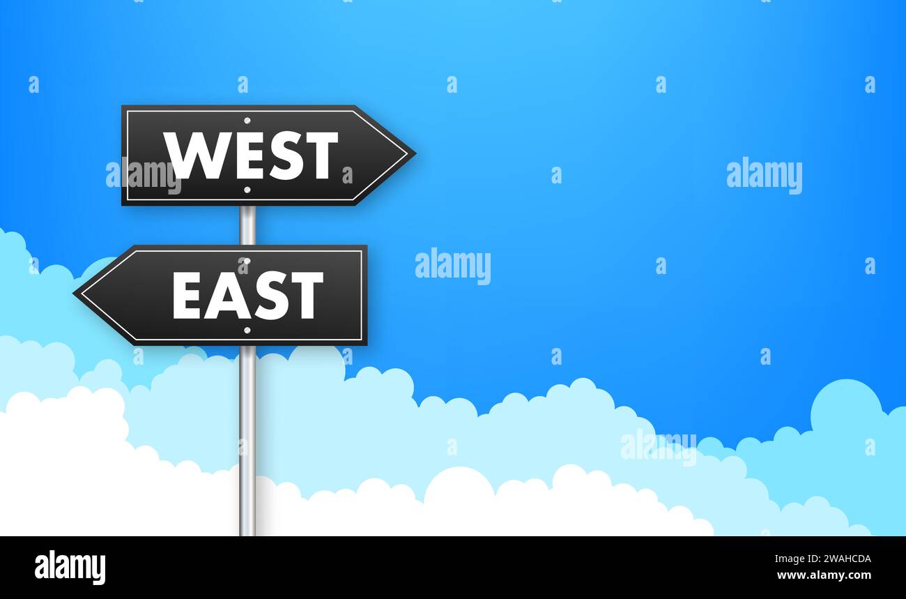 Directional Signposts for East and West with Blue Sky and Clouds ...
