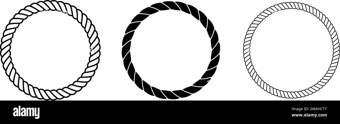 Rope frame set. Round cord borders collection. Circle rope wreath loop ...