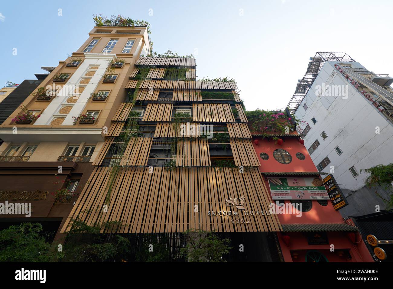 HO CHI MINH CITY, VIETNAM - MARCH 25, 2023: bottom up view of Sky Gem ...
