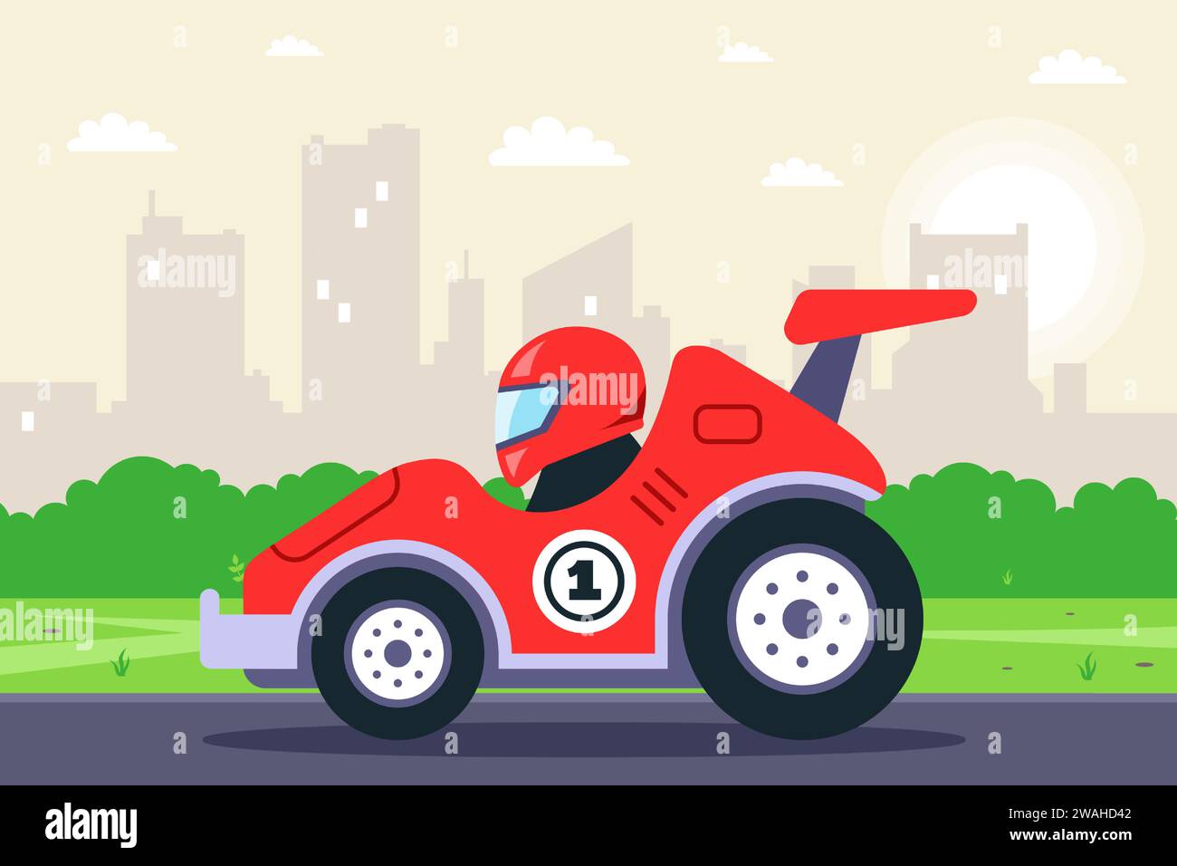 red racing car on the track. flat vector illustration Stock Vector ...