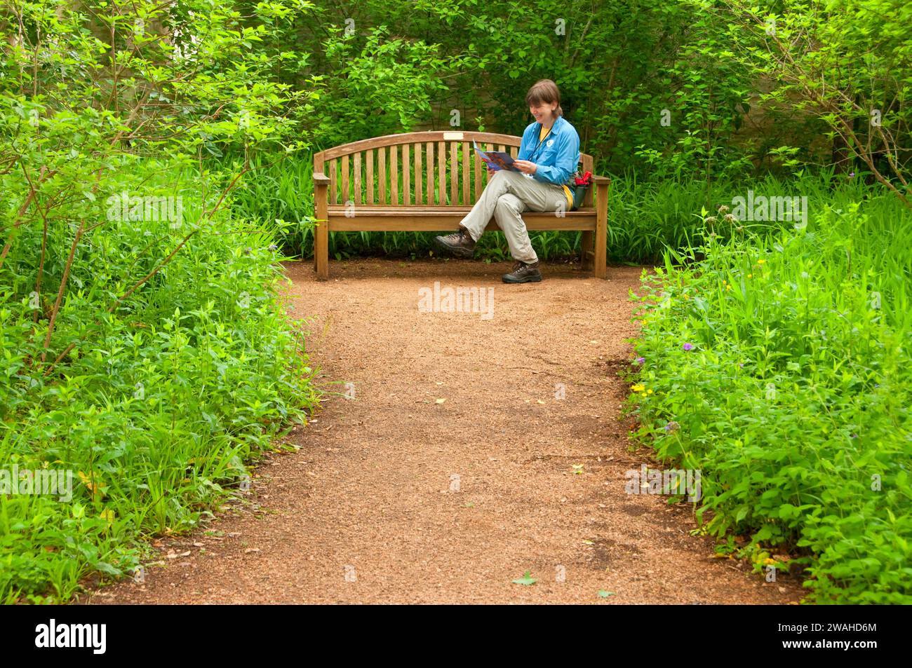 Garden bench, Ladybird Johnson Wildflower Center, Austin, Texas Stock ...