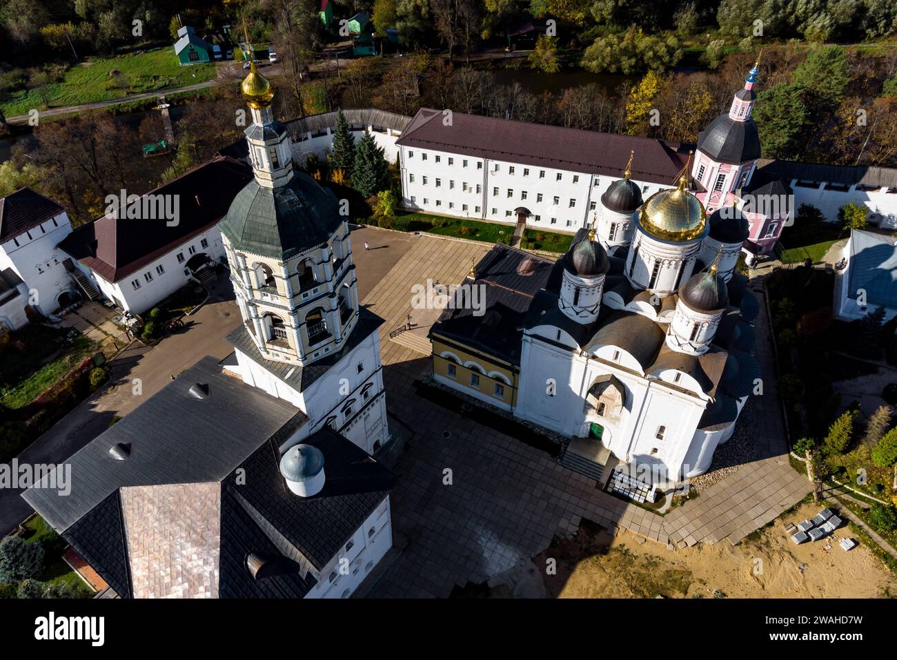 Paphnutius-Borovsky Orthodox monastery, an aerial view of buildings and ...