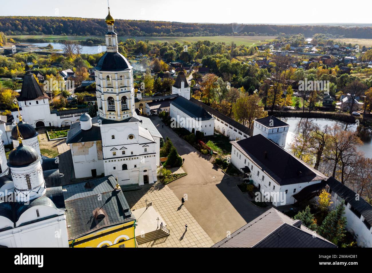 Paphnutius-Borovsky Orthodox monastery, an aerial view of buildings and ...