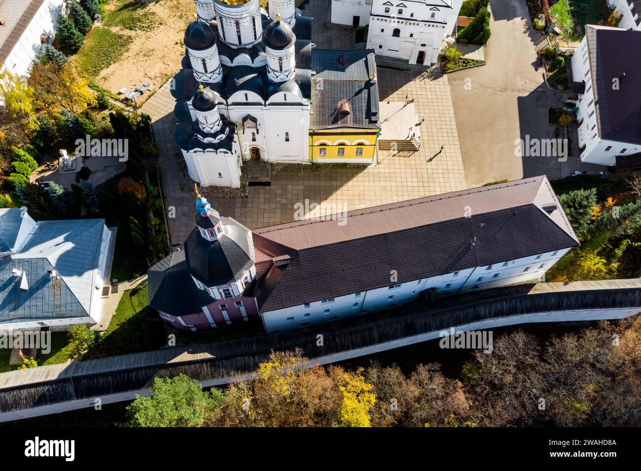 Paphnutius-Borovsky Orthodox monastery, an aerial view of buildings and ...
