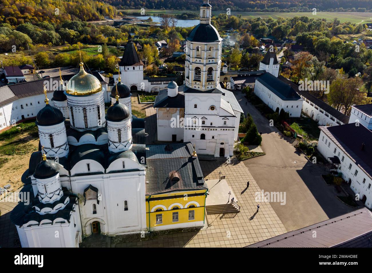 Paphnutius-Borovsky Orthodox monastery, an aerial view of buildings and ...