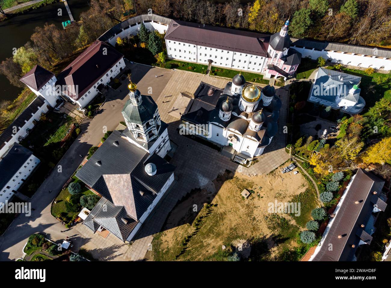 Paphnutius-Borovsky Orthodox monastery, an aerial view of buildings and ...