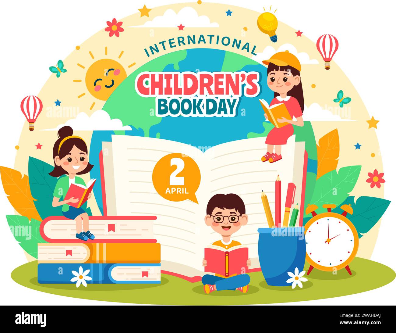 International Children's Book Day Vector Illustration on 2 April with ...