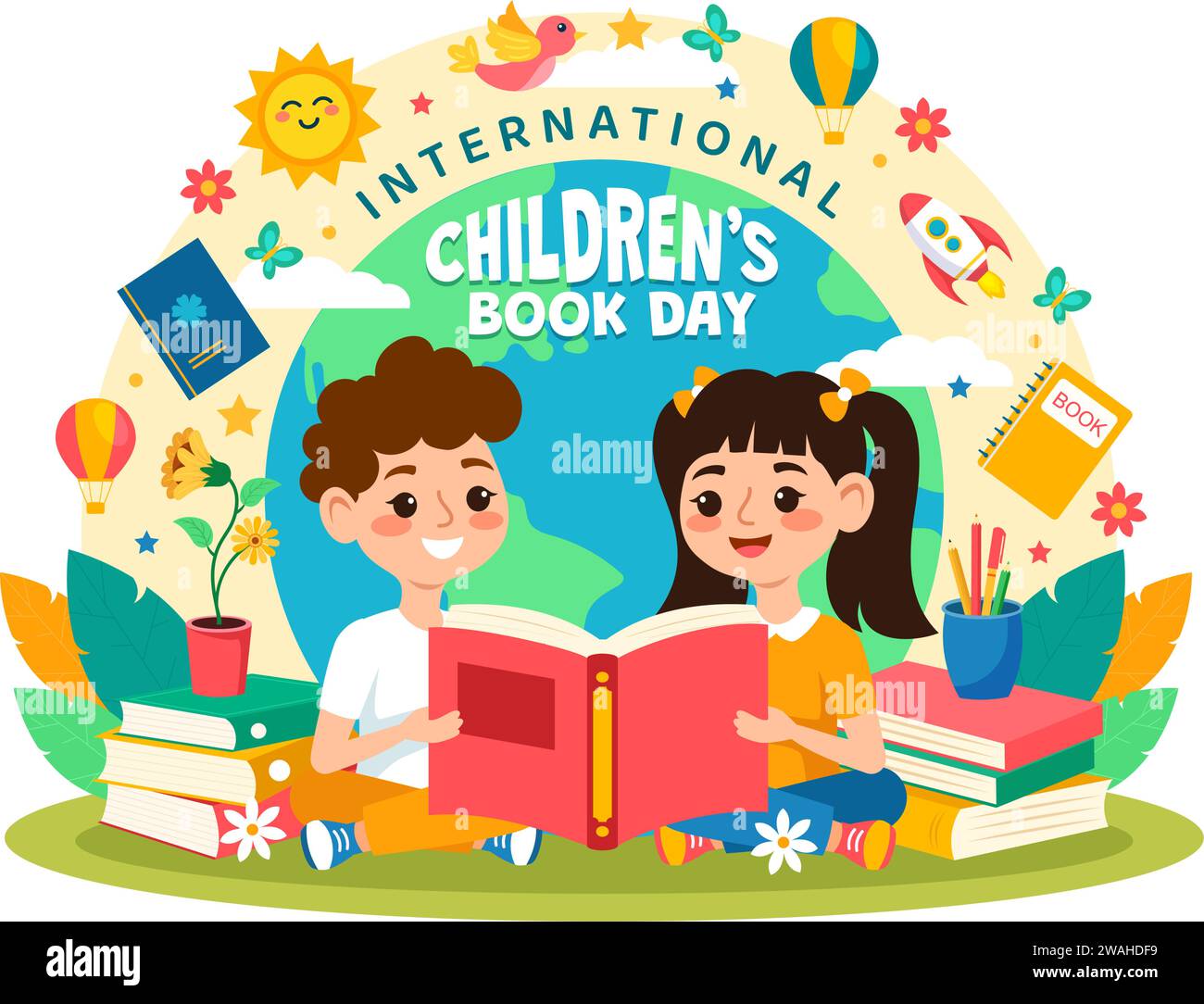 International Children's Book Day Vector Illustration on 2 April with ...