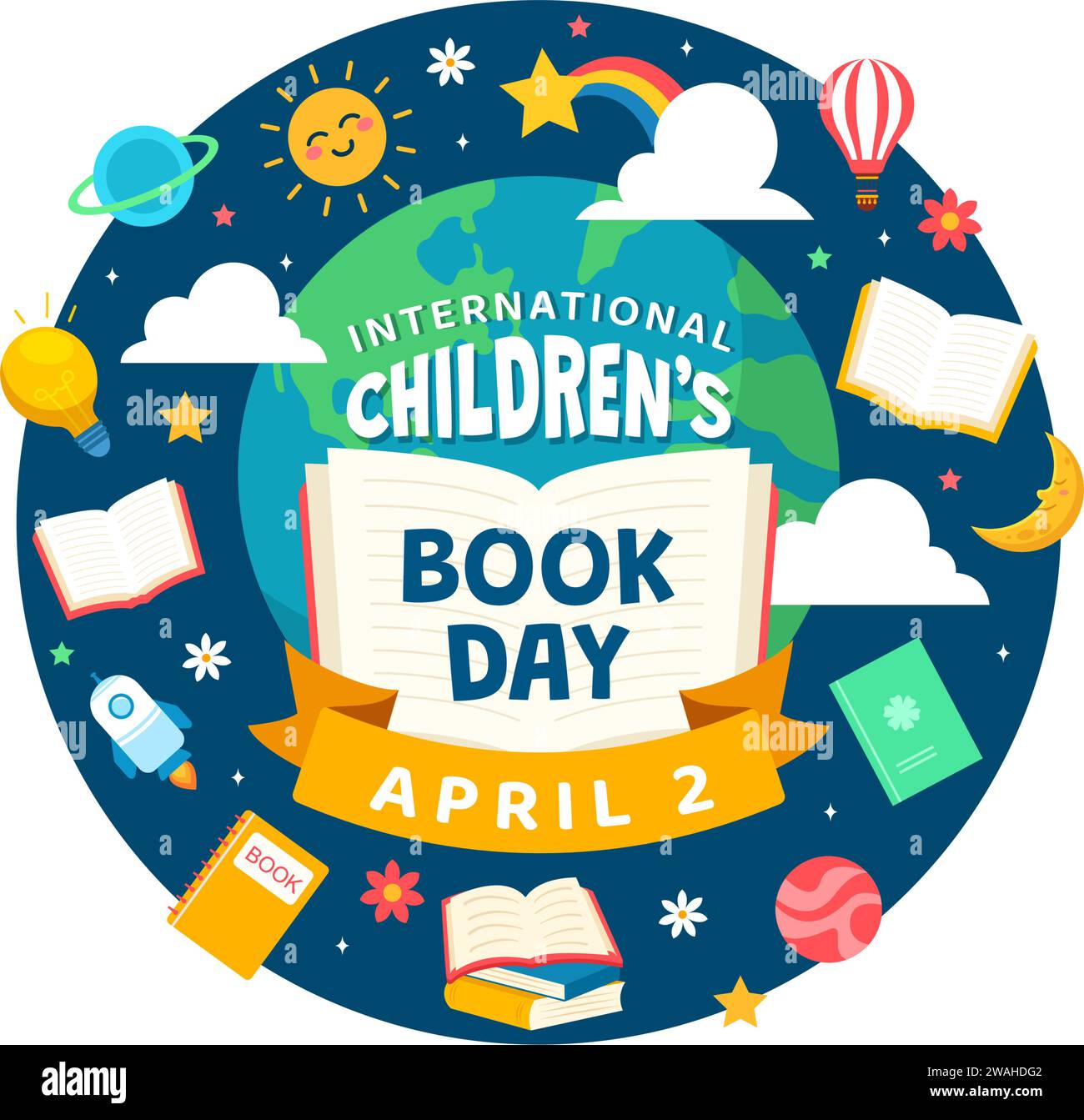 International Children's Book Day Vector Illustration on 2 April with ...