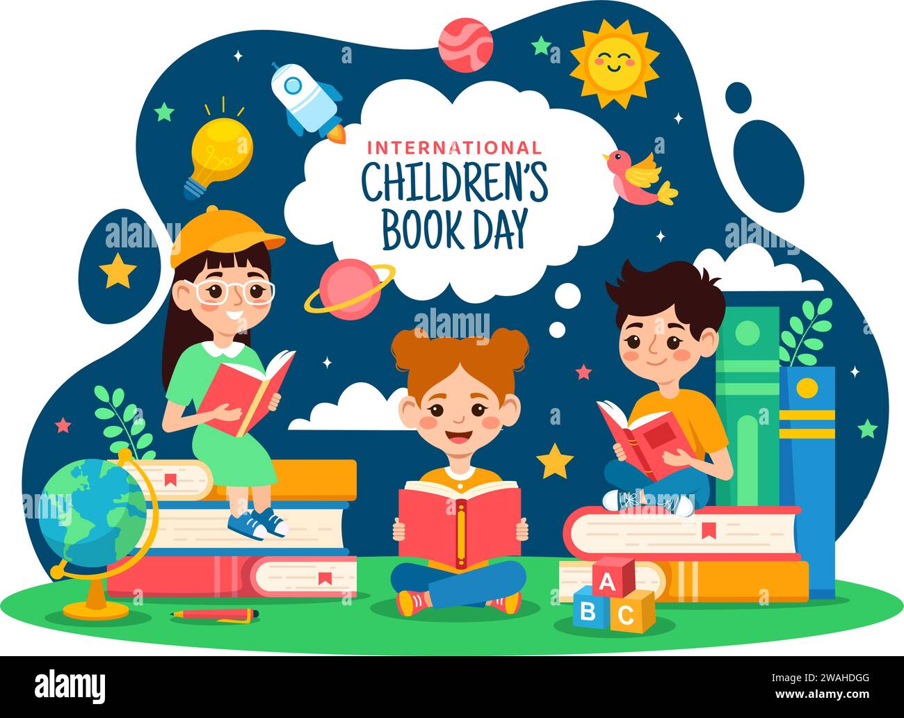 International Children's Book Day Vector Illustration on 2 April with ...