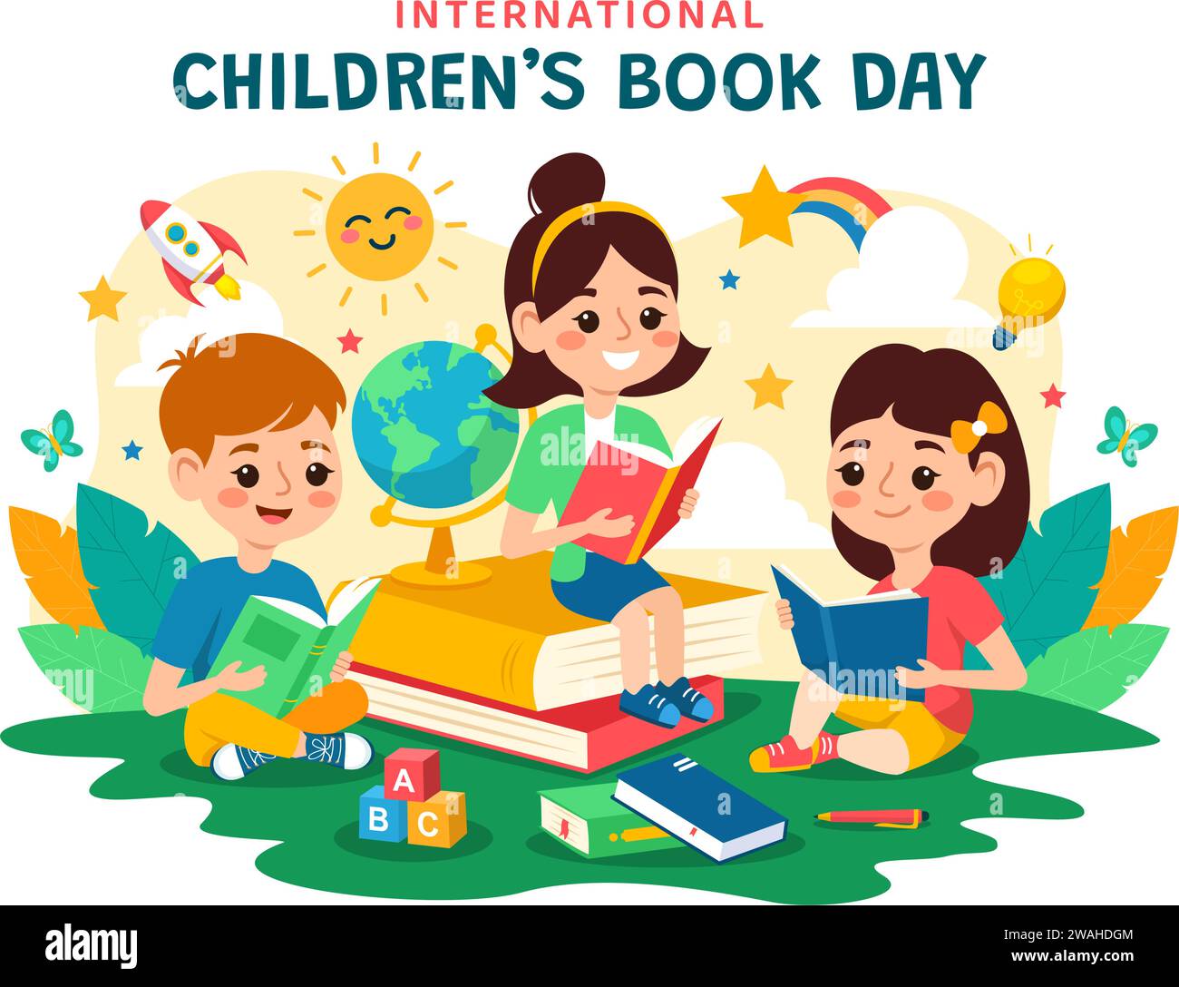 International Children's Book Day Vector Illustration on 2 April with ...