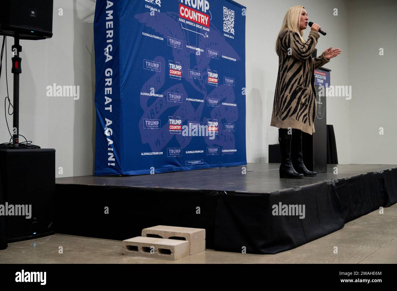 Keokuk, USA. 04th Jan, 2024. Rep. Marjorie Taylor Greene, R-Ga., speaks ...