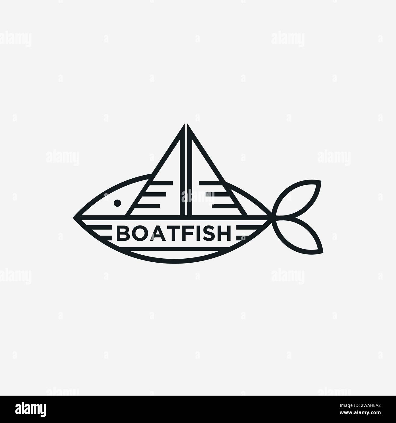 Simple fun lineart boat fish logo icon vector template on white ...