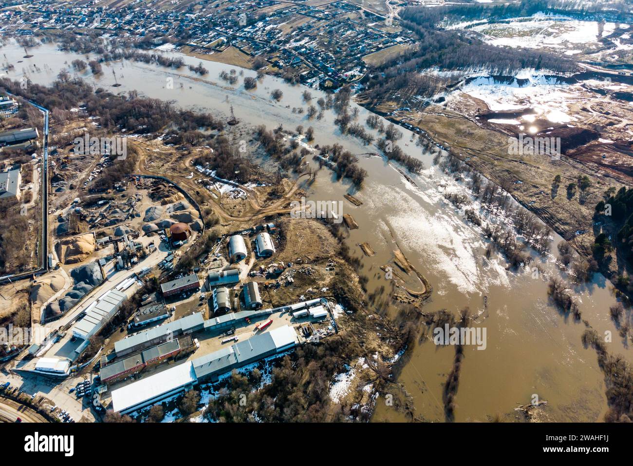 View from a great height of the river, which overflowed during the ...