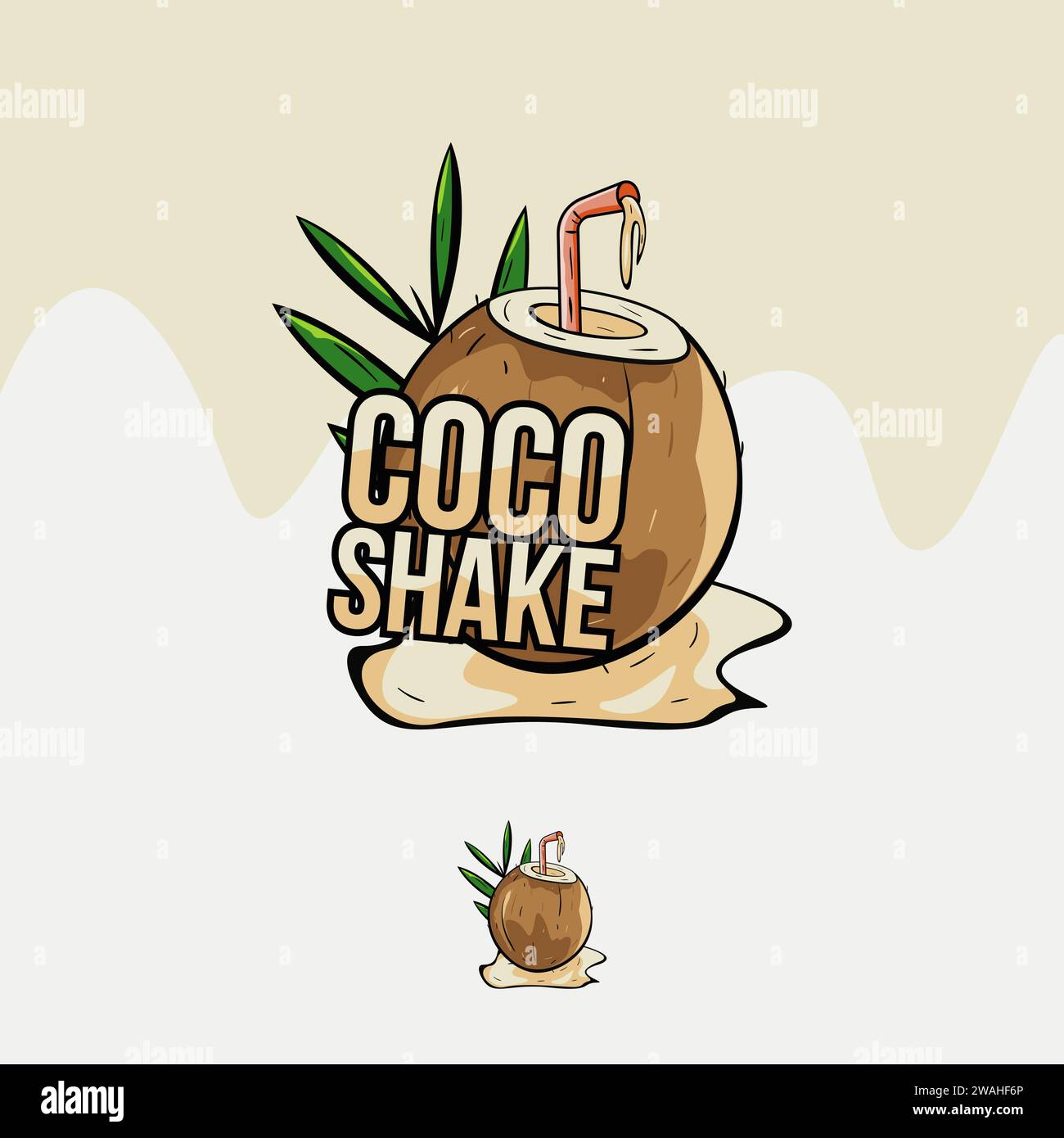 hand drawn coconut shake juice logo vector template on white background ...