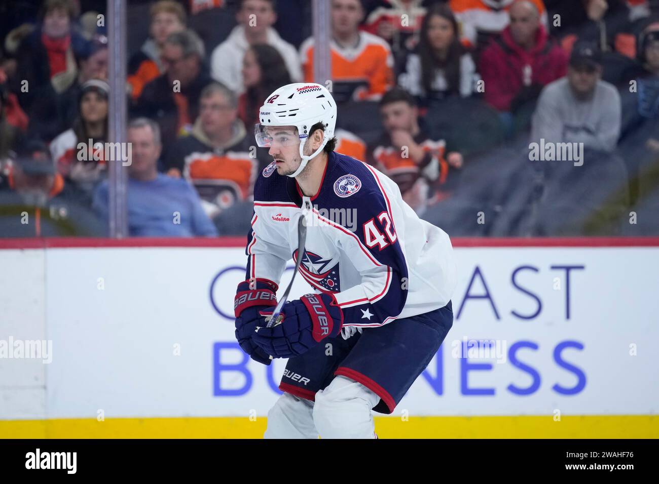 Columbus Blue Jackets' Alexandre Texier plays during an NHL hockey game ...