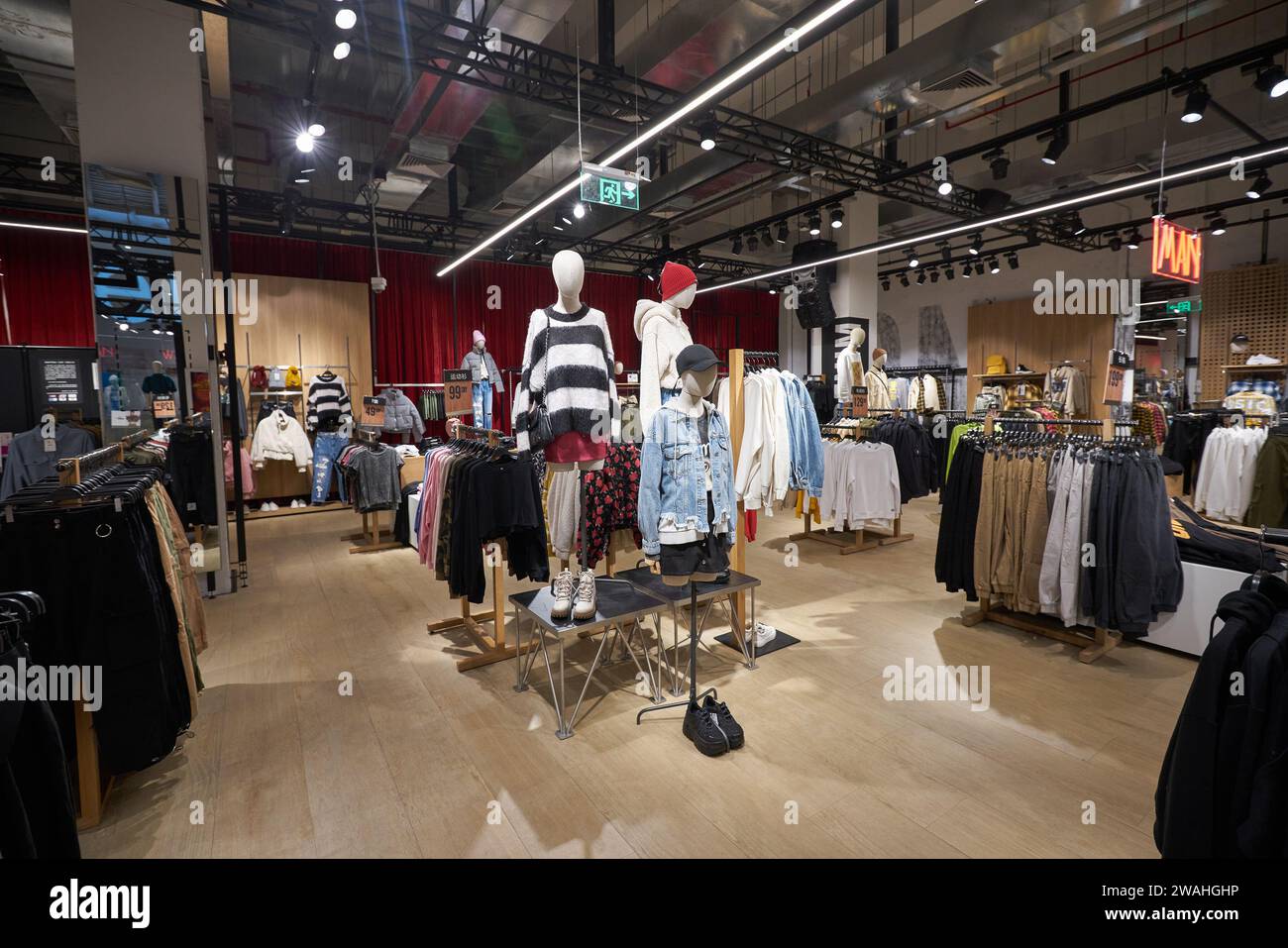 SHENZHEN, CHINA - NOVEMBER 22, 2019: interior shot of Bershka store ...