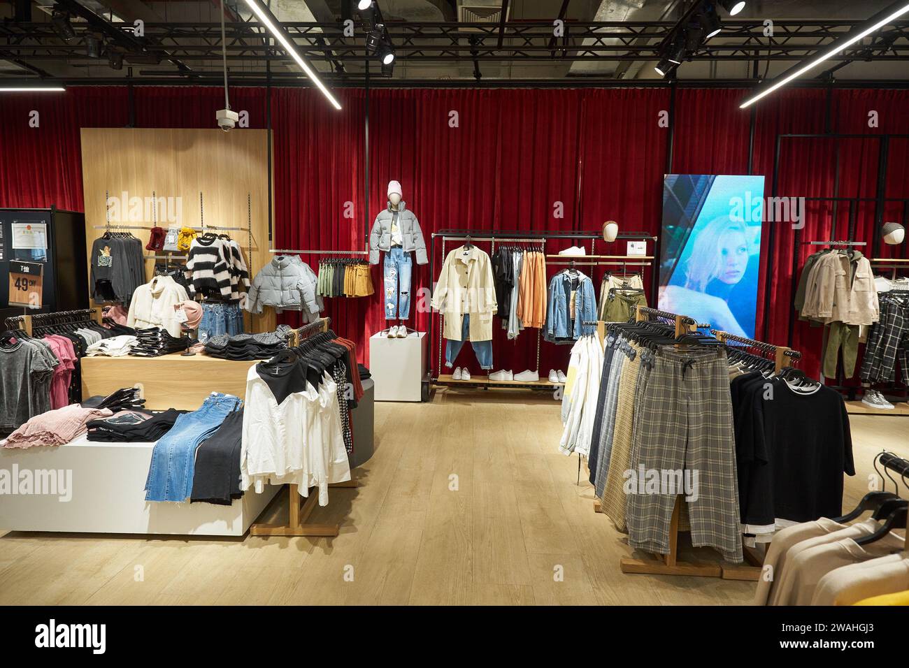 SHENZHEN, CHINA - NOVEMBER 22, 2019: interior shot of Bershka store ...