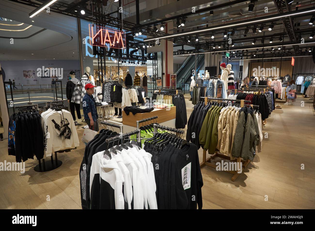 SHENZHEN, CHINA - NOVEMBER 22, 2019: interior shot of Bershka store ...